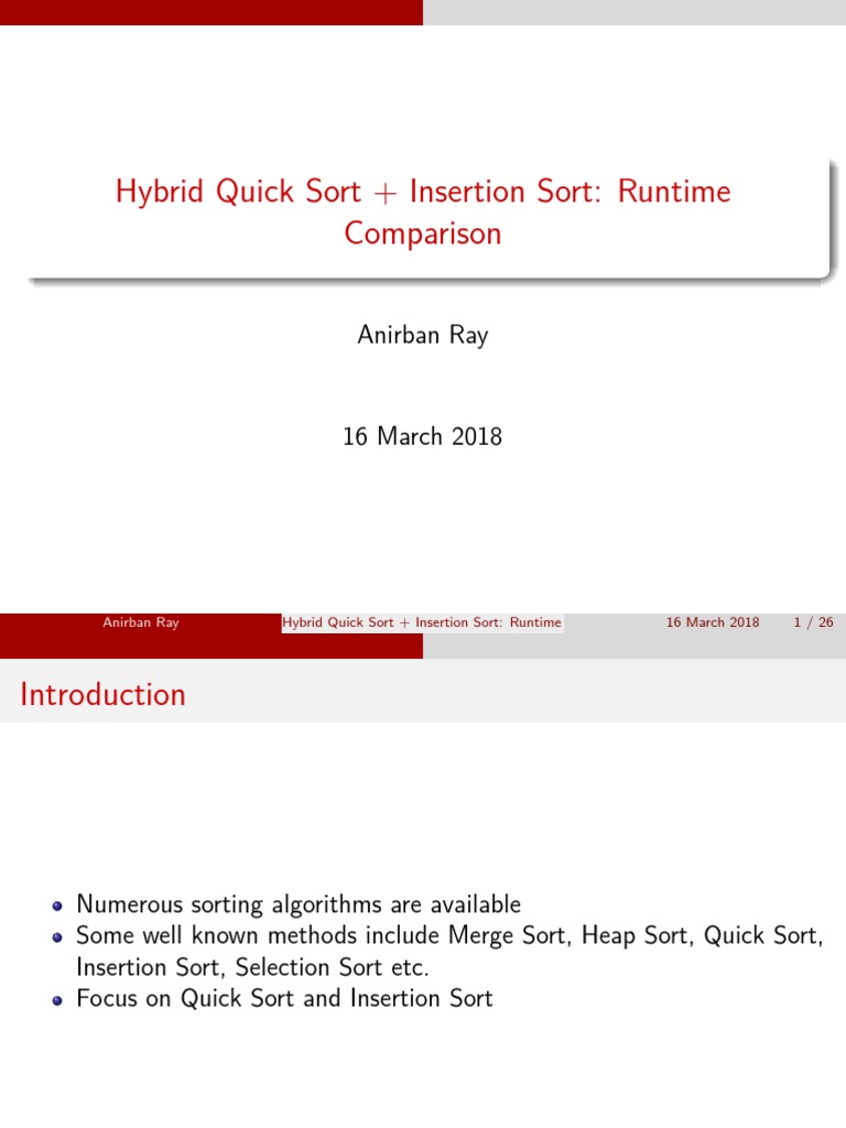 Hybrid Quick Sort + Insertion Sort: Runtime Comparison | PDF | Algorithms And Data Structures ...