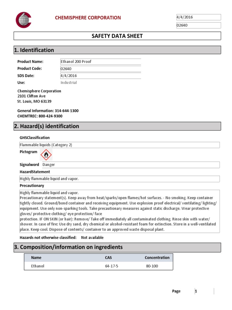 Safety Data Sheet 1. Identification: Chemisphere Corporation | PDF ...