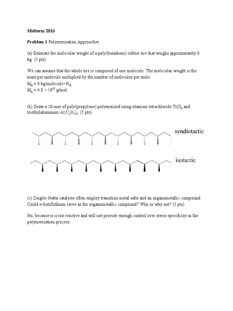 Midterm Review Solutions | PDF | Polymerization | Polymers