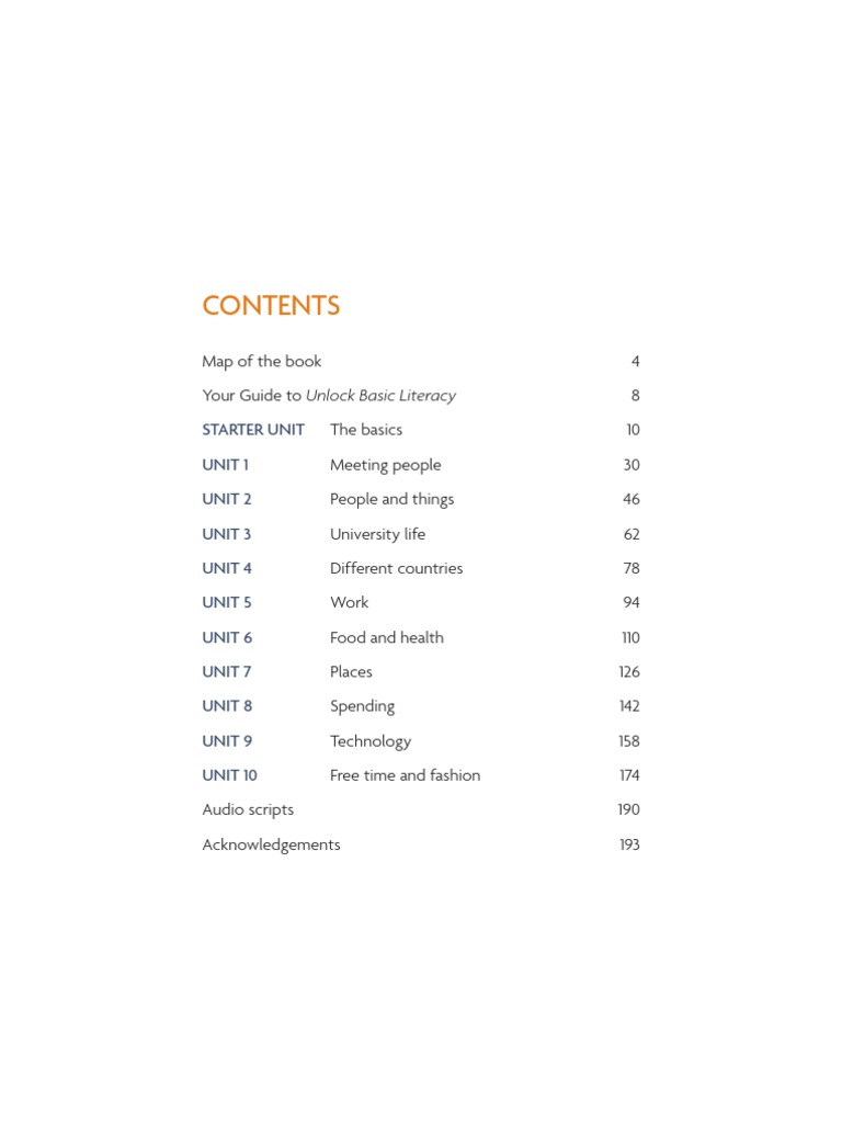 Unlock Unlock Basic Literacy Students Book Contents and Map of The Book ...
