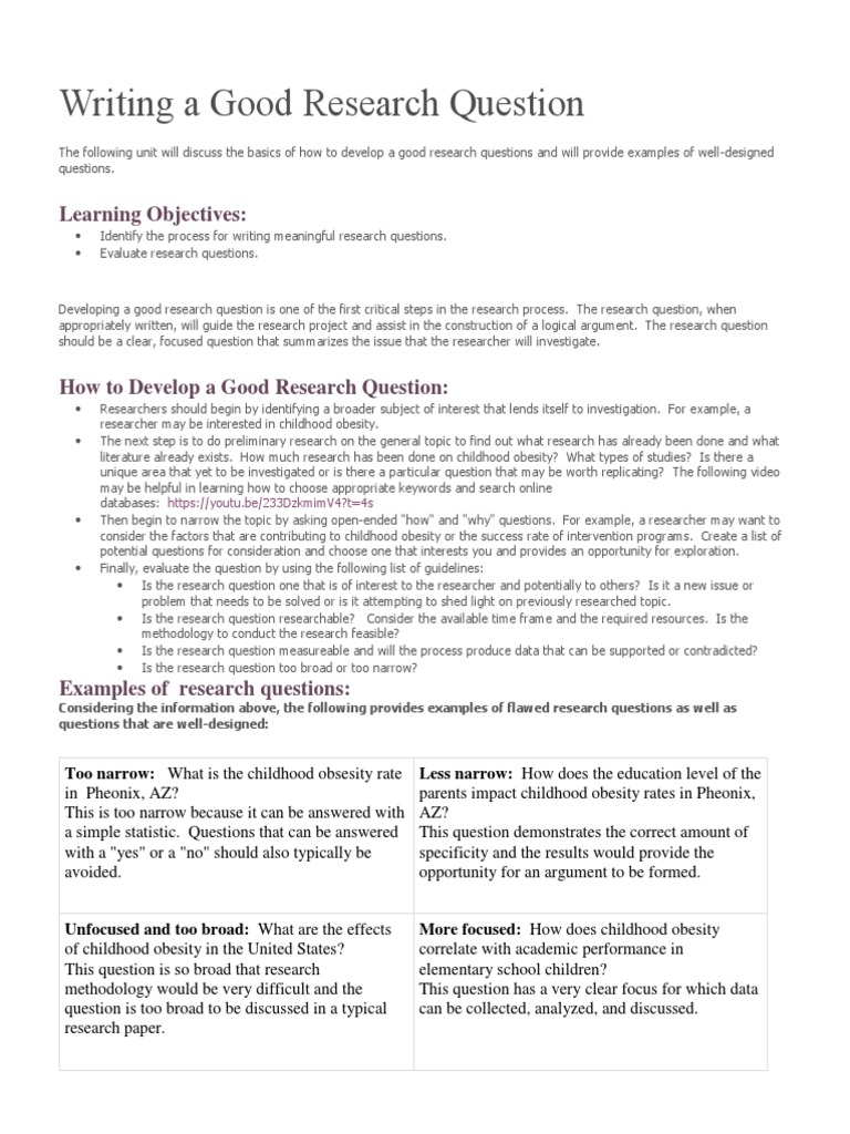 Writing A Good Research Question | PDF | Question | Data