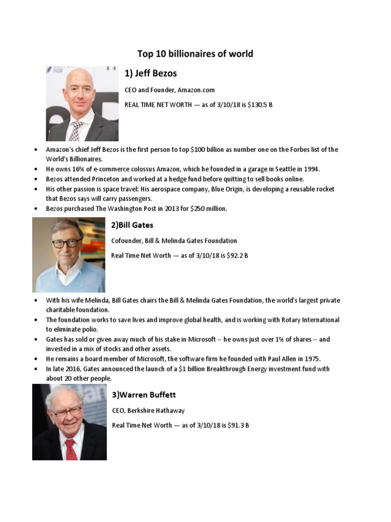 The Richest of the Rich: A Breakdown of the Top 10 Billionaires in the ...