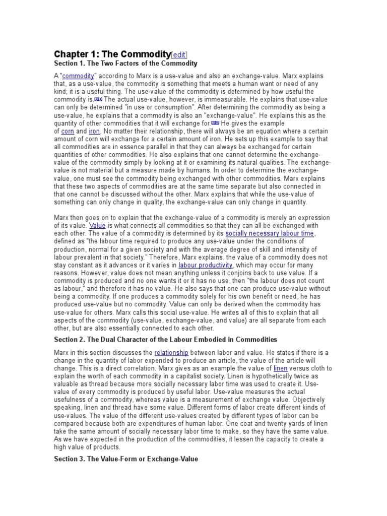 Chapter 1: The Commodity | PDF | Value (Economics) | Exchange Value