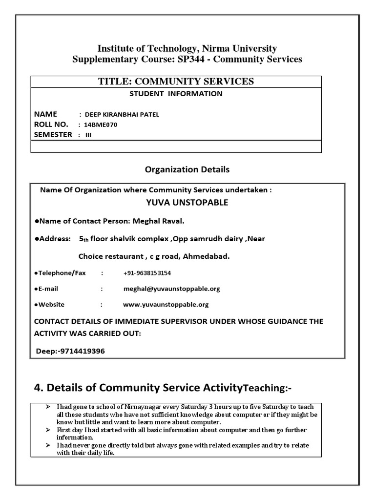 14BME070-Community Services Report | PDF | Change | Communication