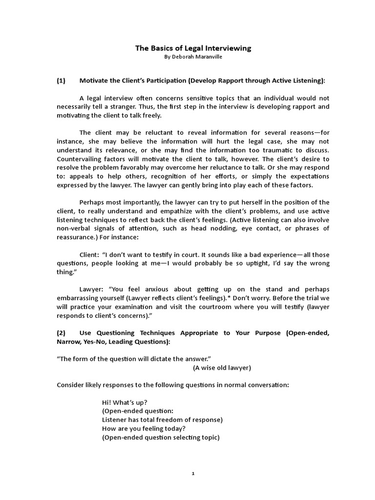 Basics of Legal Interviewing | PDF | Question | Lawyer