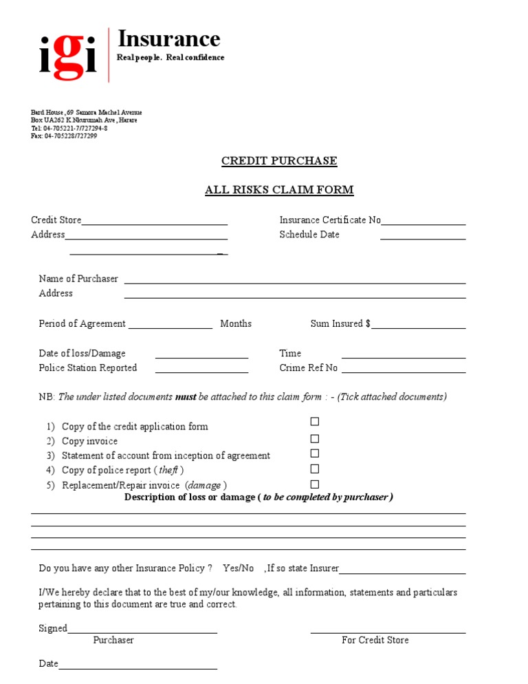 All Risks Claim Form | PDF