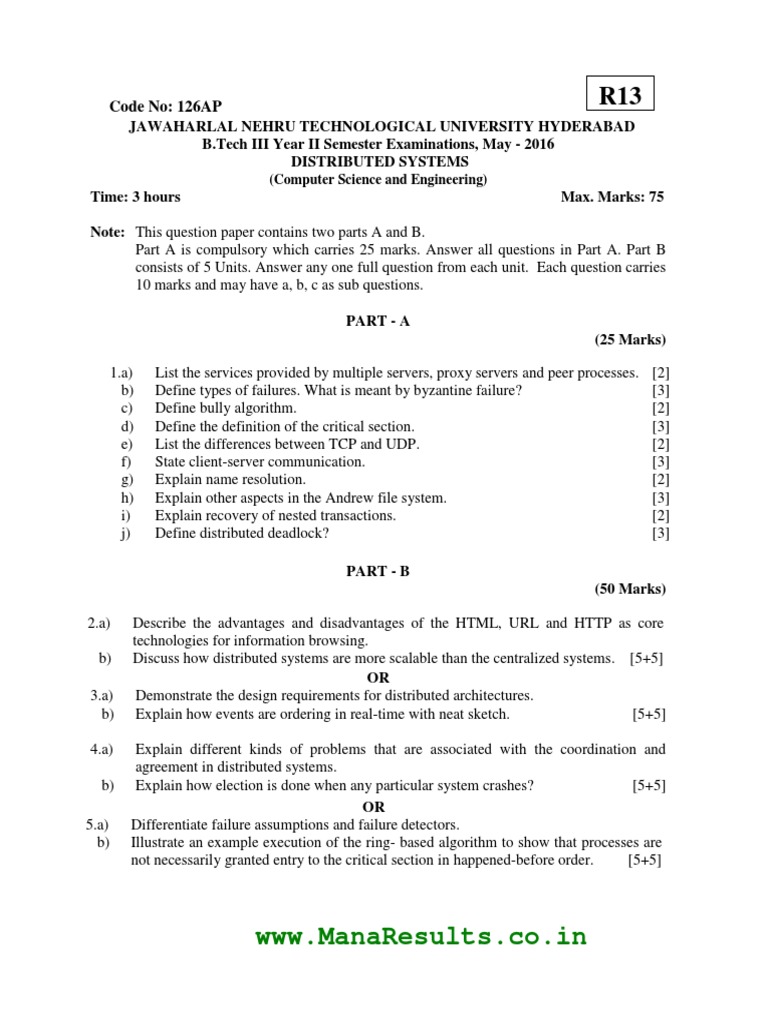 Distributed Systems Question Paper JNTUH | PDF | Distributed Computing | Common Object Request ...