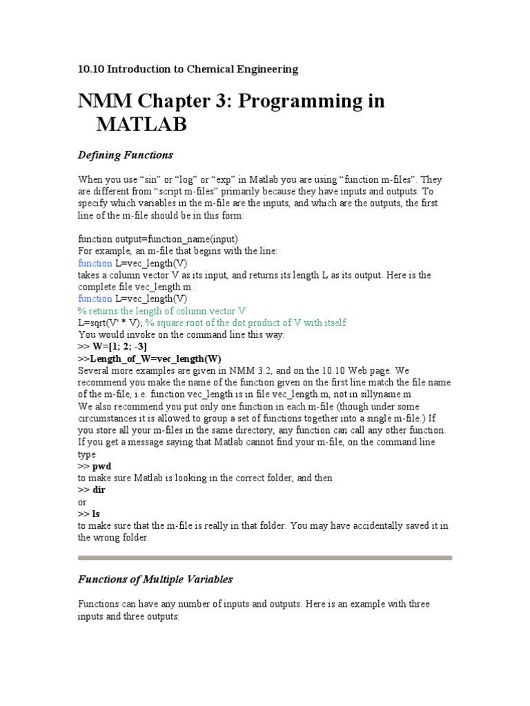 NMM Chapter 3: Programming in Matlab: 10.10 Introduction To Chemical ...