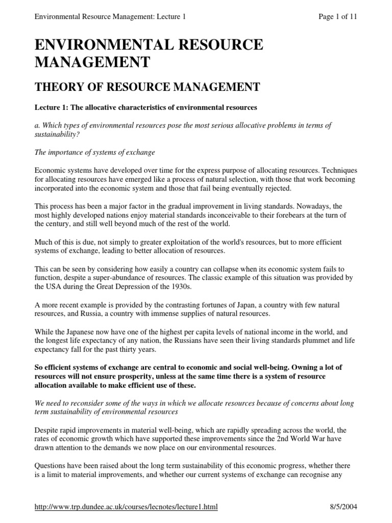 Understanding the Allocative Characteristics of Environmental Resources ...