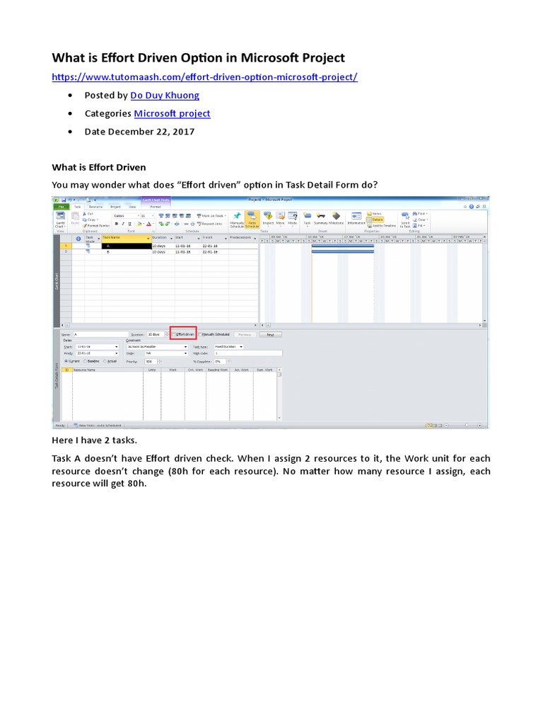 MSP - What Is Effort Driven Option in Microsoft Project (Do Duy Khuong ...