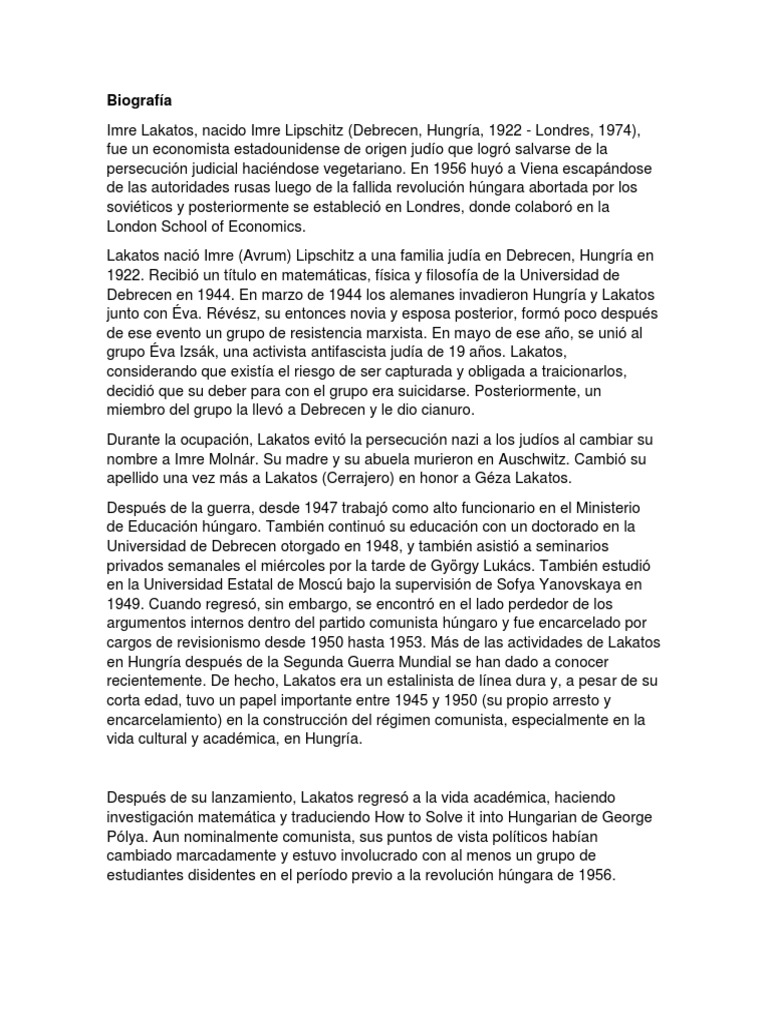 Vida y Filosofía de Imre Lakatos | PDF | Epistemología | Movimientos ...