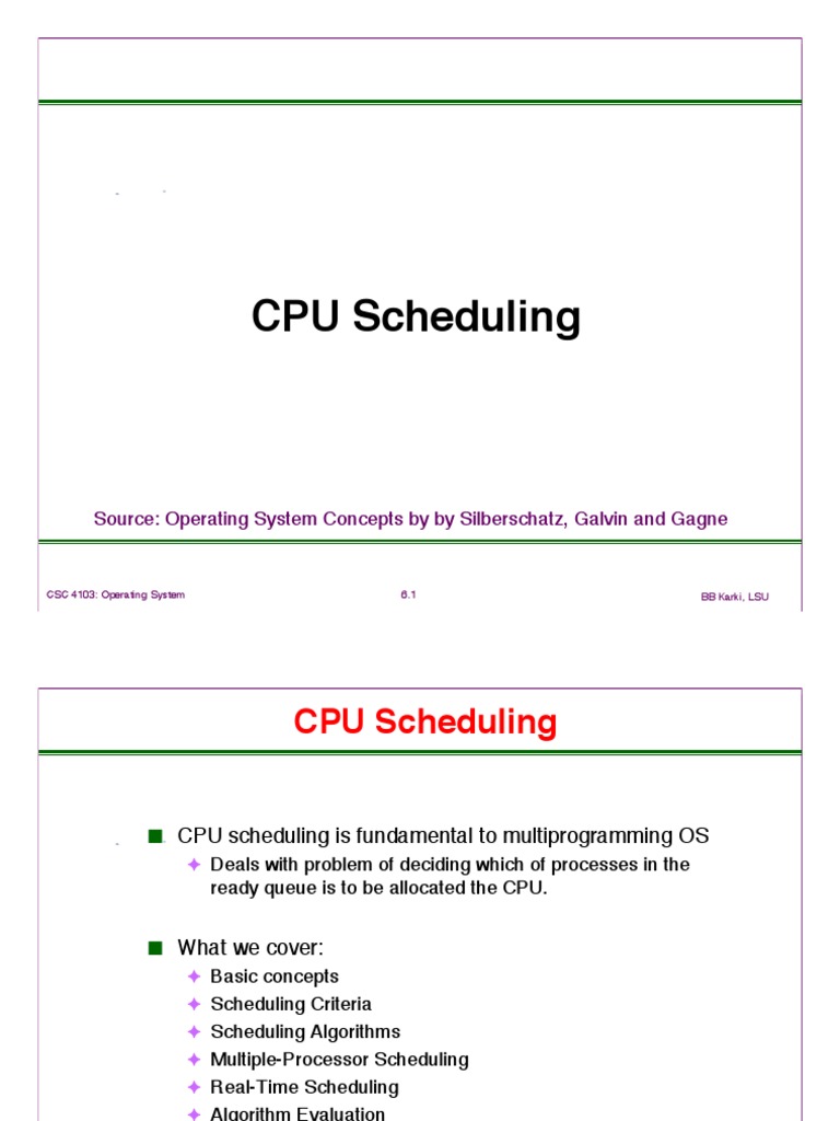 Cpu Scheduling Source Operating System Concepts By By Silberschatz Galvin And Gagne Pdf