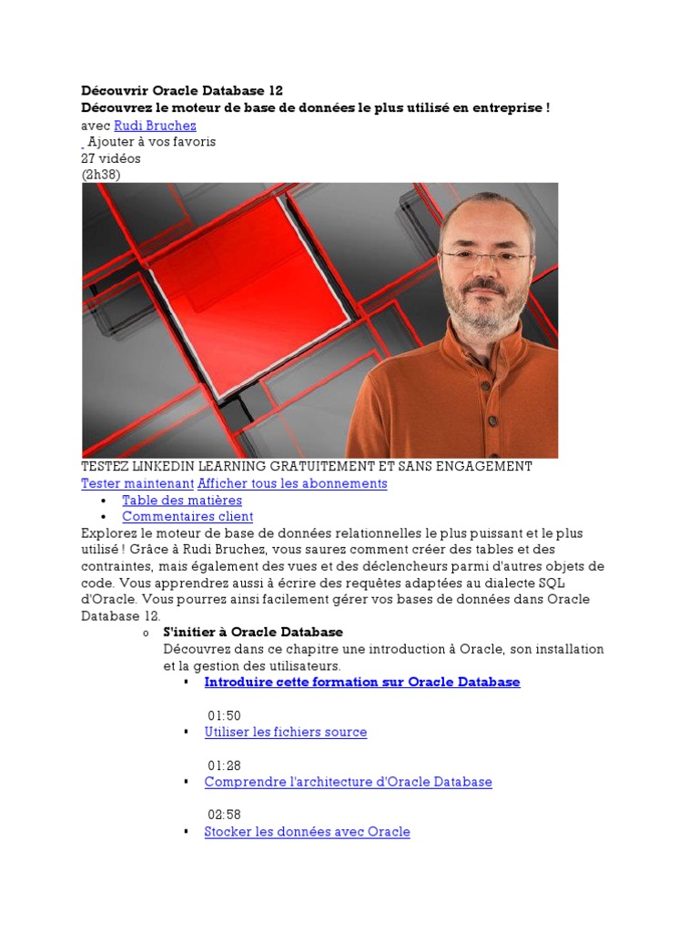 Introduction à Oracle Database 12 | PDF | Base de données Oracle | SQL
