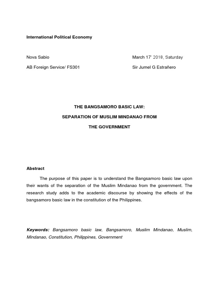 SABIO - A Study of The Bangsamoro Basic Law | PDF | Government