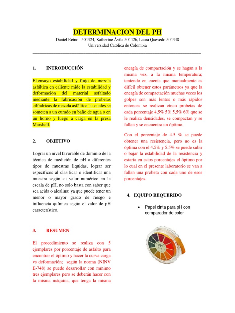 Determinacion Del PH | PDF | Ph | Laboratorios