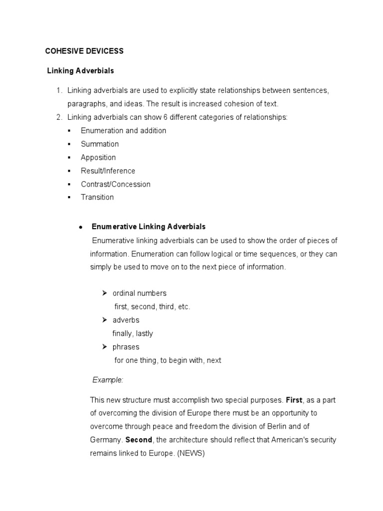 Cohesive Devicess Linking Adverbials | PDF | Syntax | Grammar