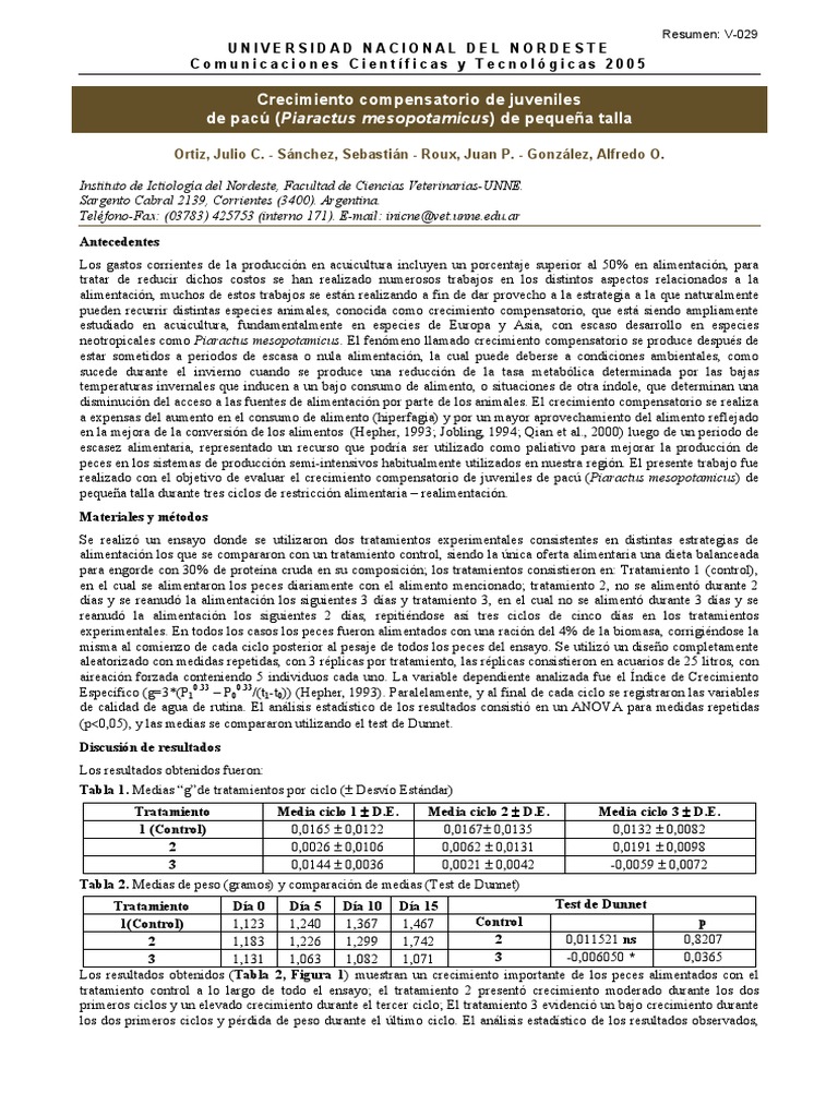 Crecimiento Compensatorio de Juveniles de Pacu | PDF | Crecimiento ...