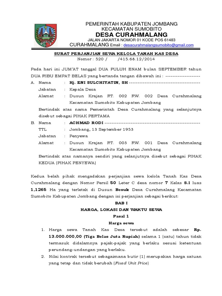 Perjanjian Lelang Tanah Kas Desa | PDF