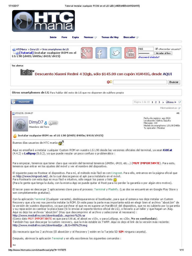 Tutorial Instalar Cualquier ROM en El LG L90 (d405 - d405n - d410 - d415) | PDF | Aplicación ...