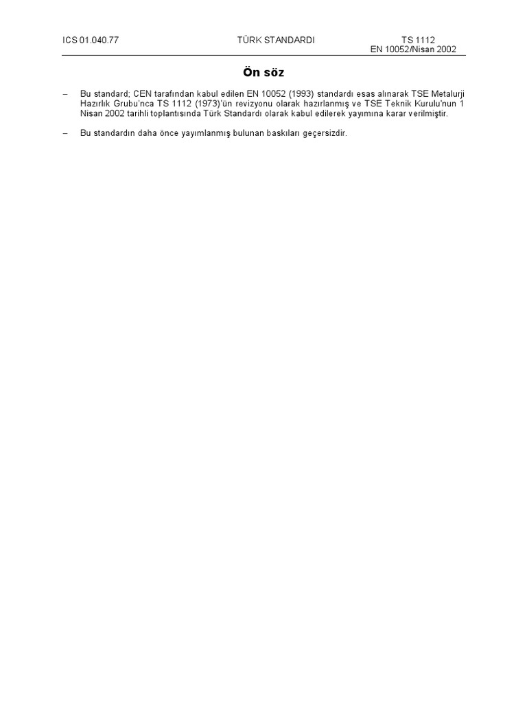 TS 1112 en 10052 Isilislemler | PDF