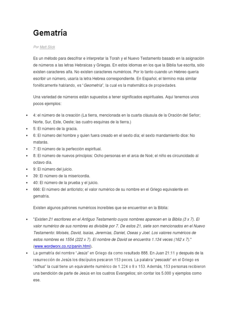 Gematría: Números y Significados Bíblicos | PDF | Biblia | Tora
