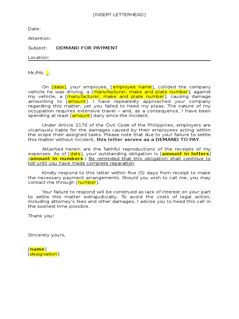 Demand Letter Format For Torts - Philippines | PDF