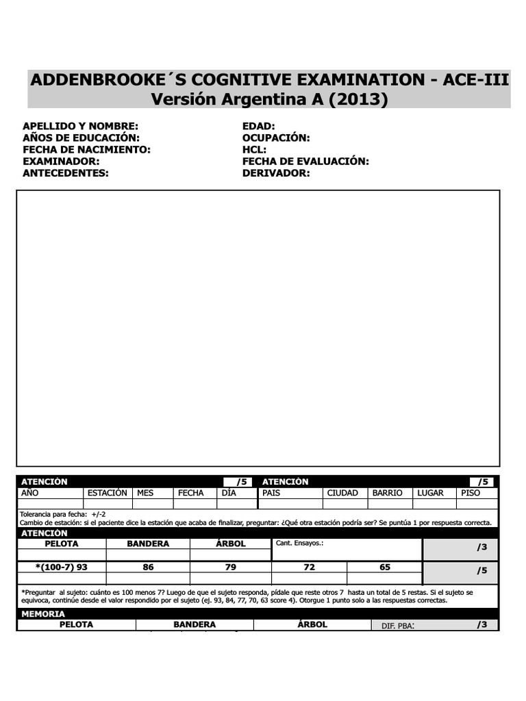 ACE III Protocolo PDF | PDF | Memoria | Ciencia cognitiva