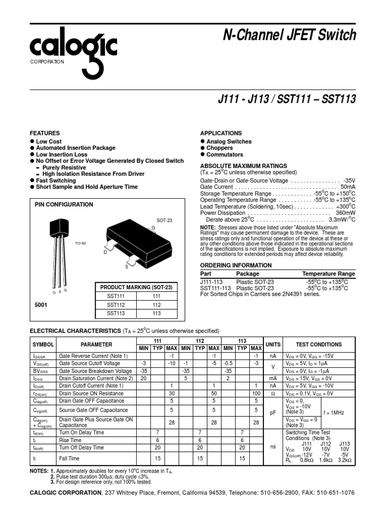 J113 Calogic | PDF | Field Effect Transistor | Electronics