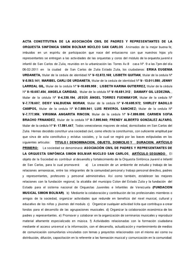 Acta Contitutiva Asociación Civil PDF | PDF | Junta Directiva | Gobierno