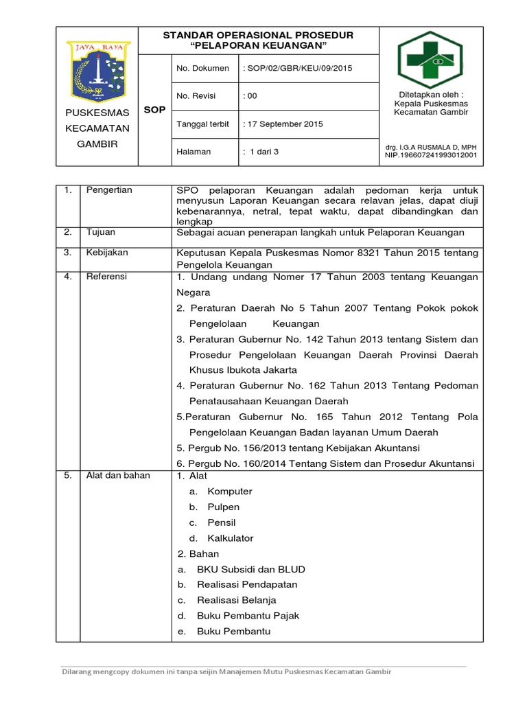 SOP Pelaporan Keuangan | PDF