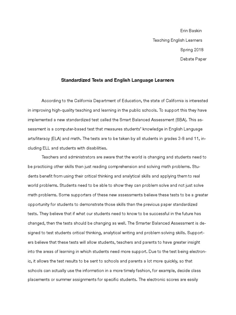 Standardized Tests & English Learners | PDF | Standardized Tests ...
