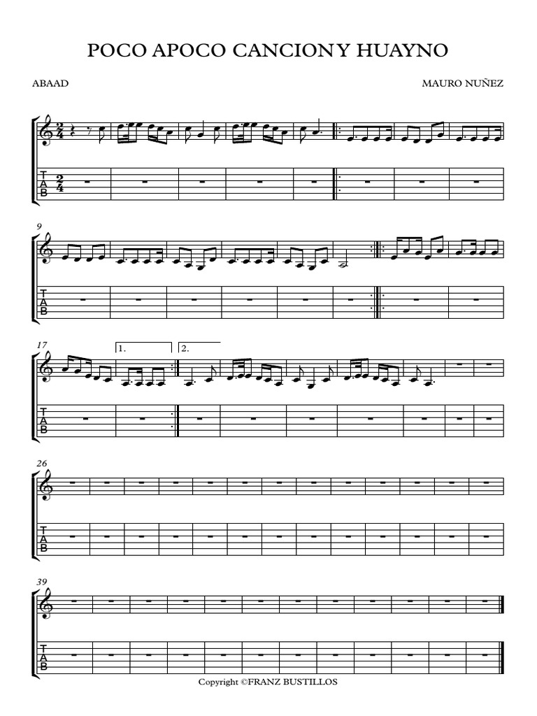 Poco Apoco Cancion y Huayno - Partitura Completa | PDF