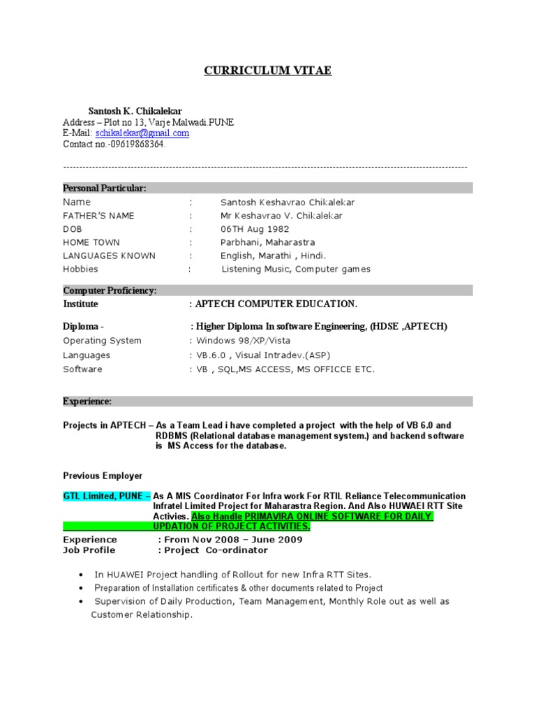 Santosh CV | PDF | Microsoft Access | Information And Communications Technology
