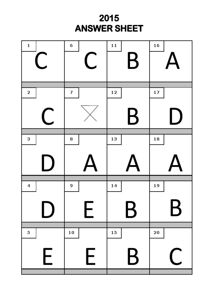 Answer Key for a 20 Question Multiple Choice Test Covering Various ...