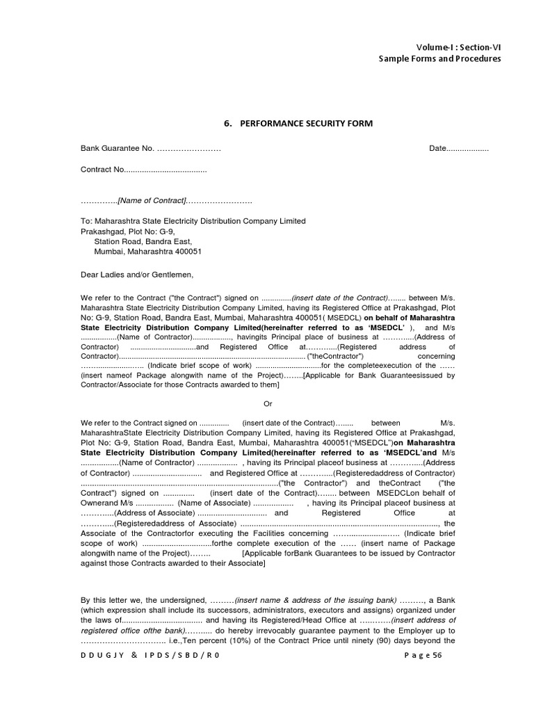 Performance Security Form: .. (Name of Contract) | PDF | Guarantee ...