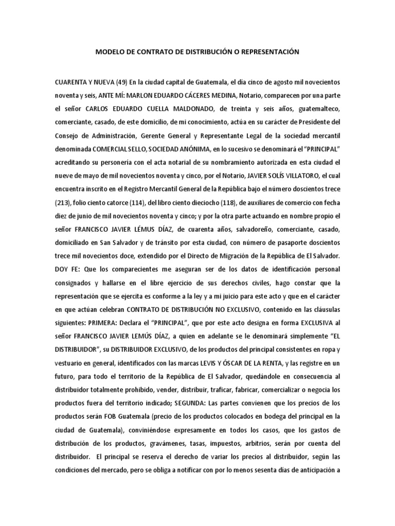 Modelo de Contrato de Distribución o Representación | Distribución ... Modelo de Contrato de Distribución o Representación | Distribución ...