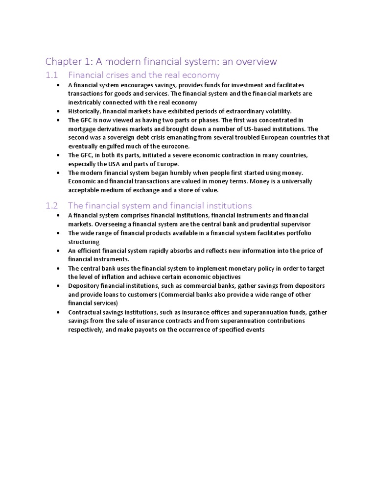 Chapter 1: A Modern Financial System: An Overview: 1.1 Financial Crises ...