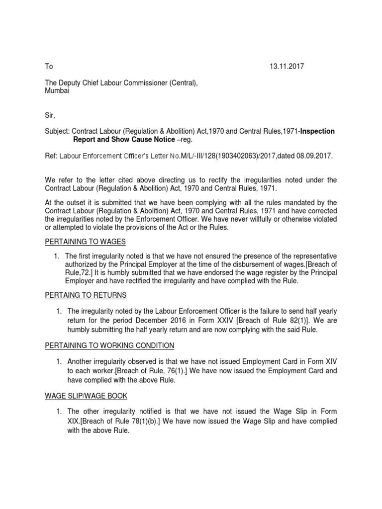 Compliance Response to Labour Inspection | PDF | Business | Finance ...