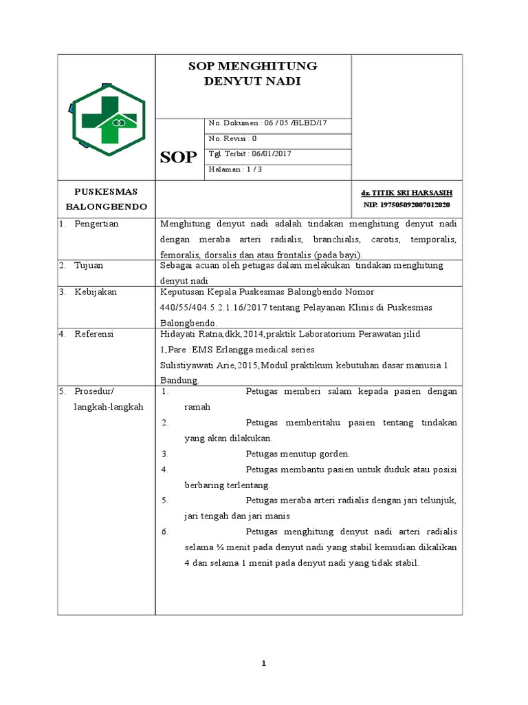 Sop Menghitung Denyut Nadi | PDF | Sains & Matematika