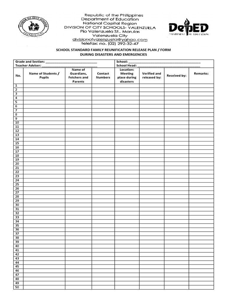 Family Reunification Plan for Emergencies | PDF
