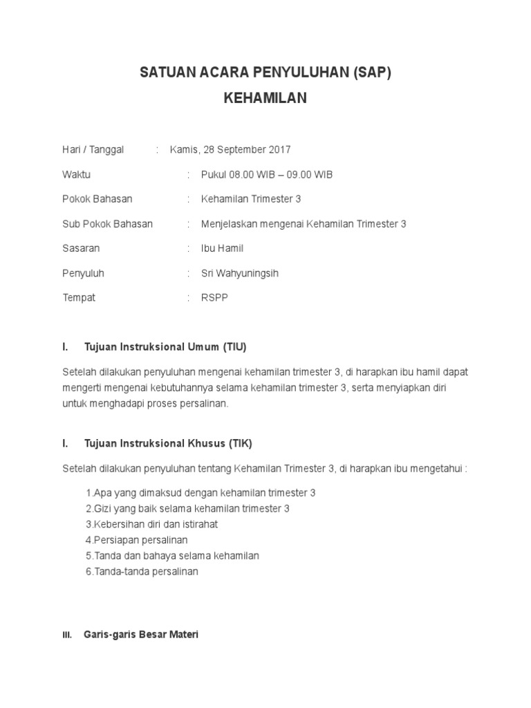 Contoh SAP Kebidanan | PDF