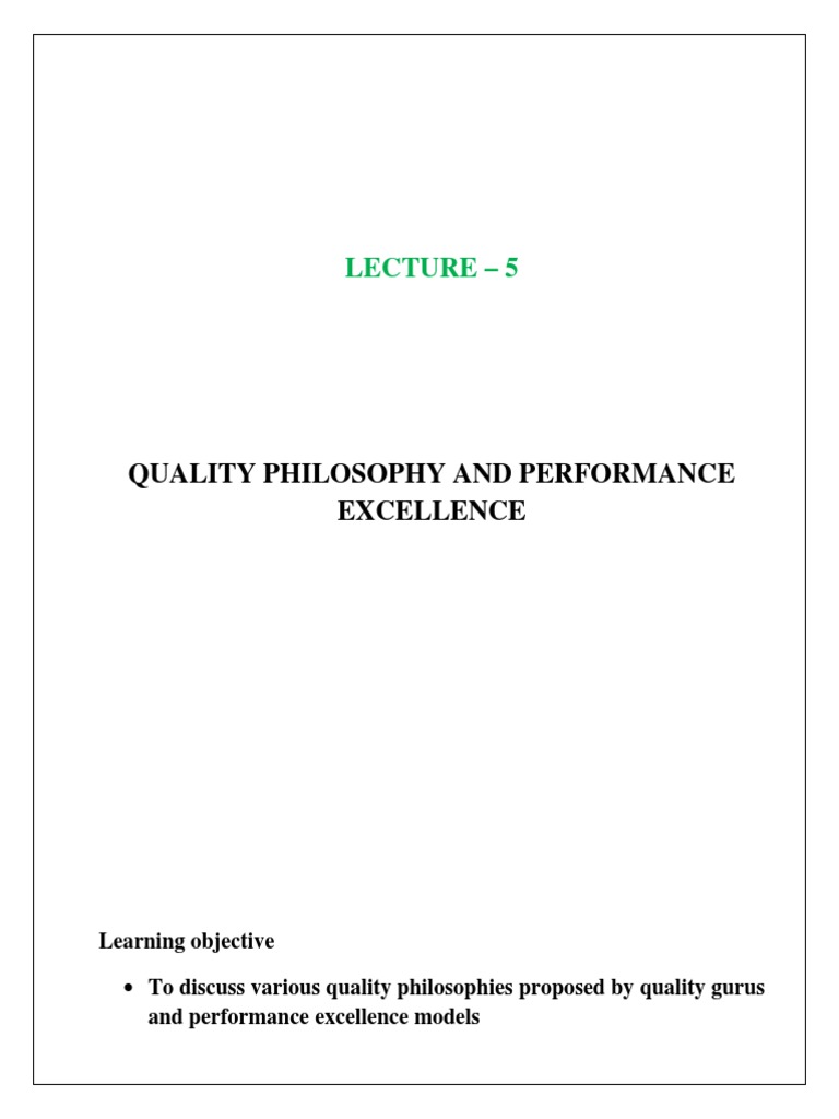 Quality Philosophies and Performance Excellence Models: A Comprehensive ...