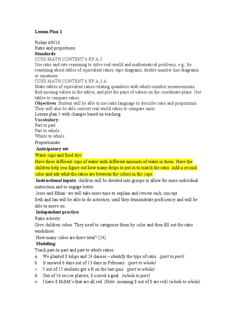 Ccss - Math.Content.6.Rp.A.3: Lesson Plan 1 | Download Free PDF | Fuel ...