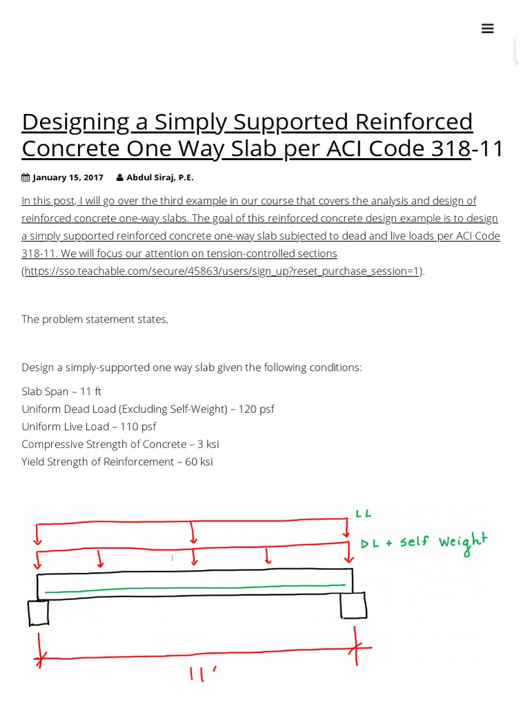 Designing a Simply Supported Reinforced Concrete One Way Slab Per ACI ...