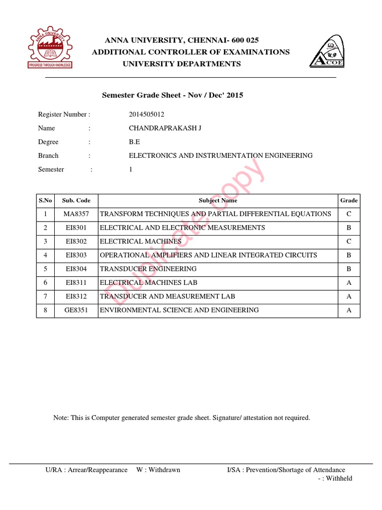 Grade Sheet | PDF