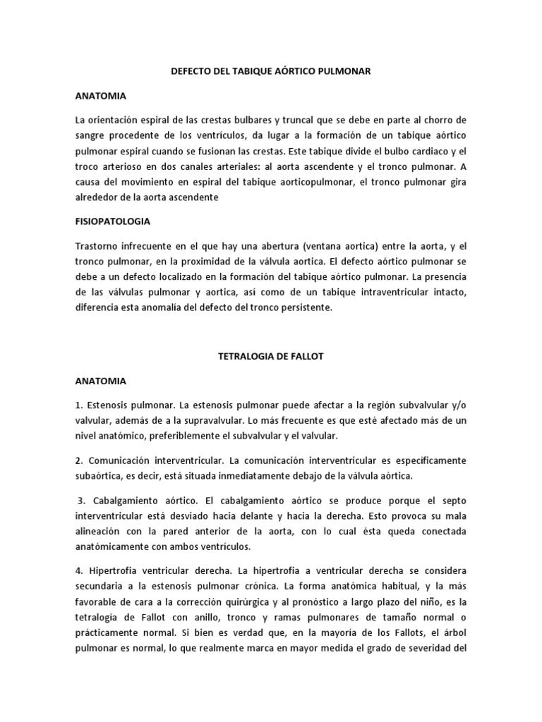 Defecto de Tabique Aortico Pumonar | PDF | Corazón | Aorta