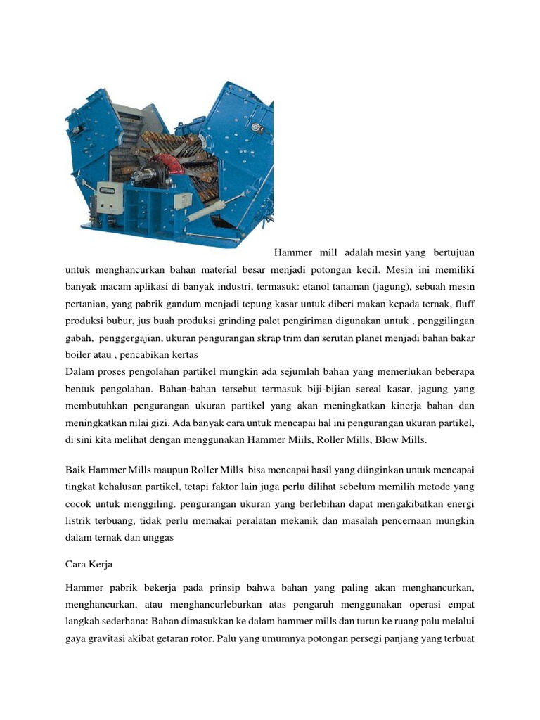 Prinsip Kerja Hammer Mill | PDF