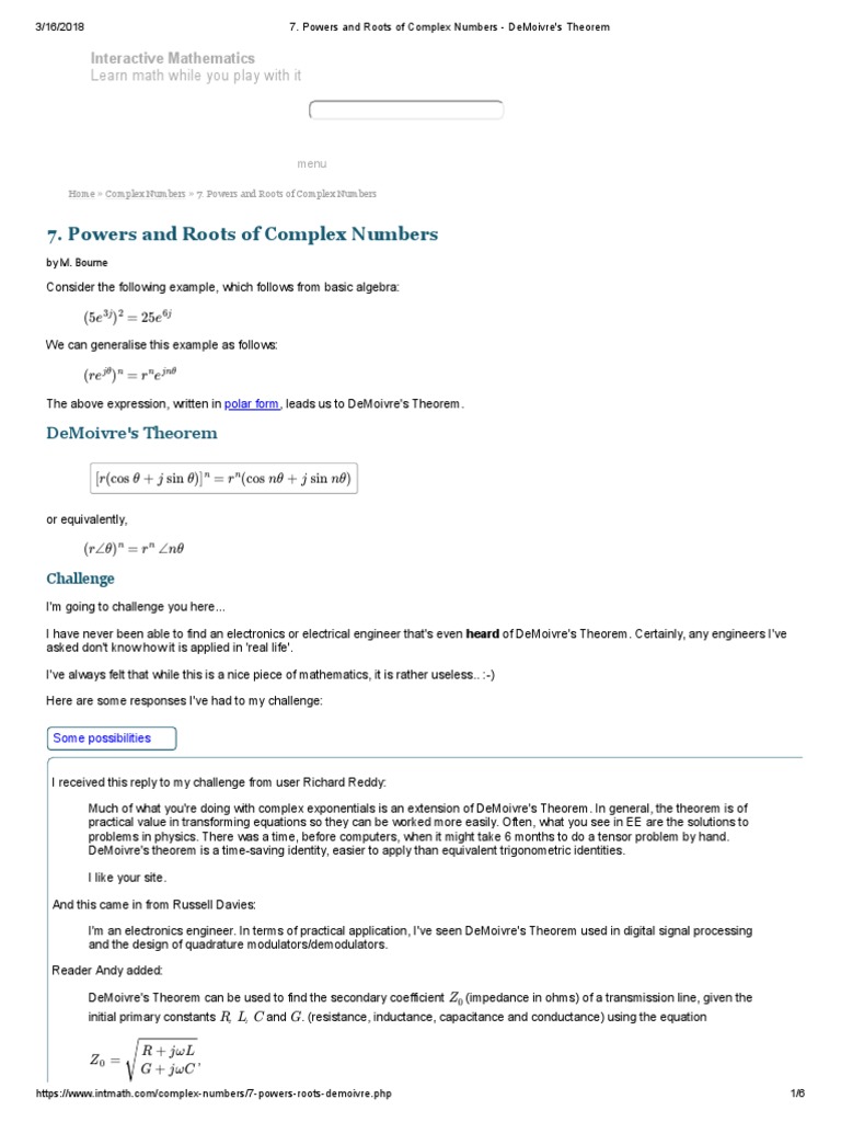 De Moivre's Theorem and Complex Roots | PDF | Complex Number ...