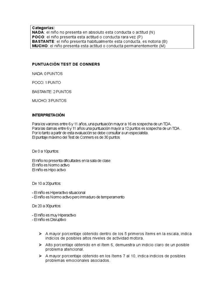 Interpretacion Conners | PDF