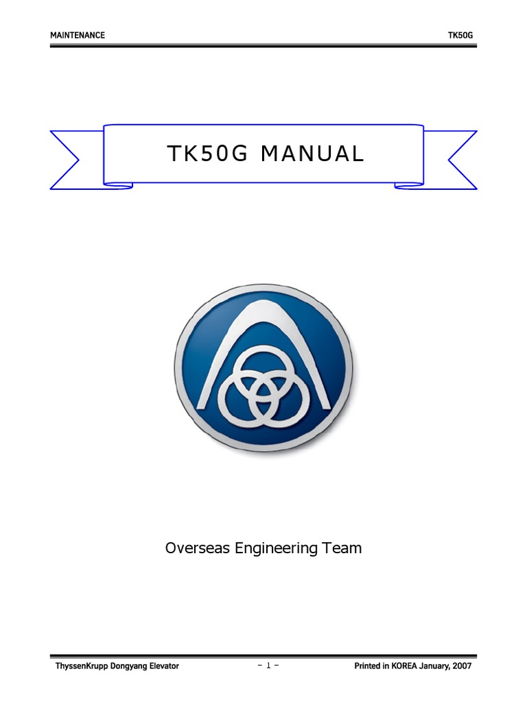 ThyssenKrupp Manual TK 50 PDF | PDF | Elevator | Power Supply